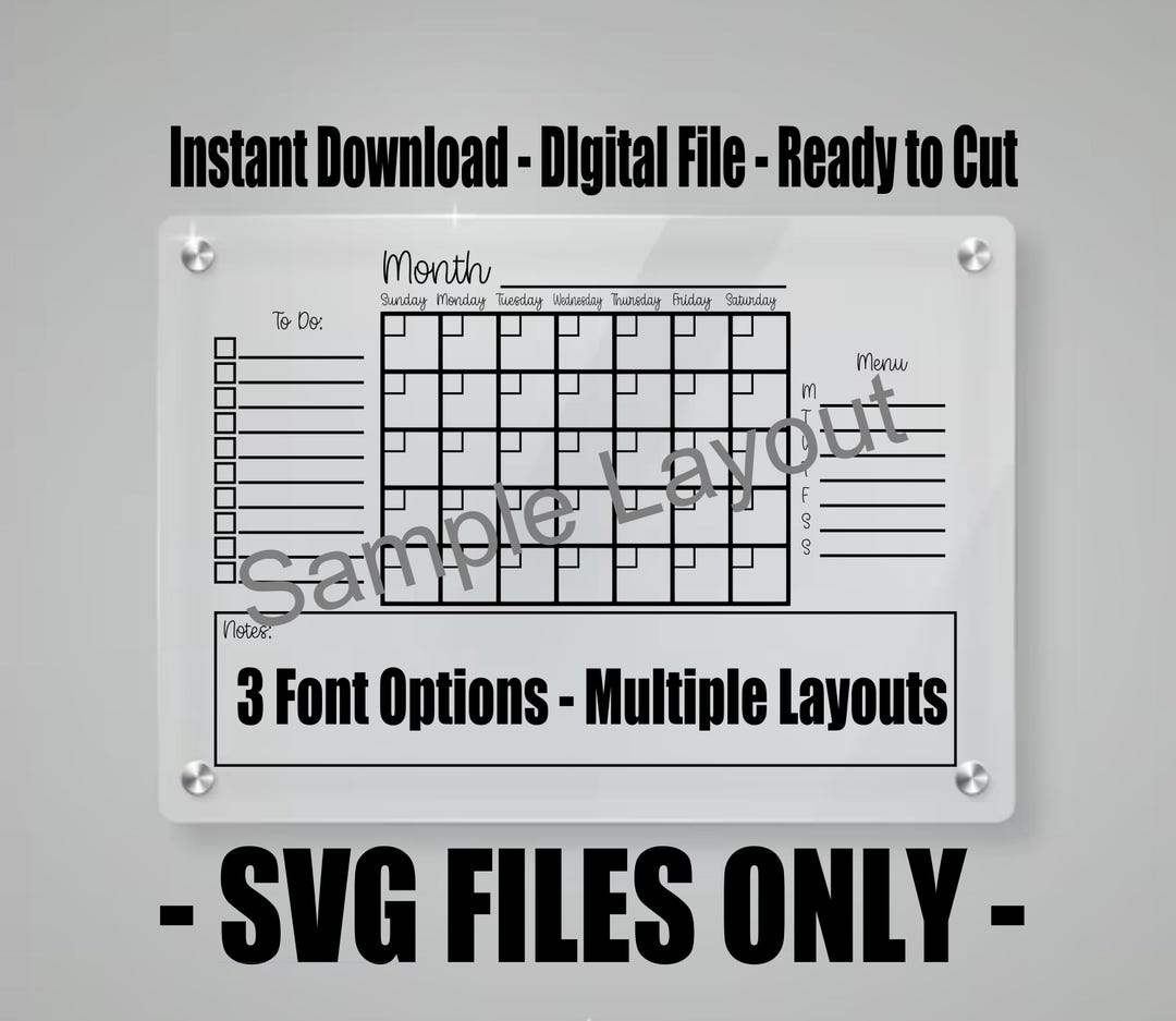 Calendar SVG File - Acrylic Calendar File - Multiple Layout Options ...