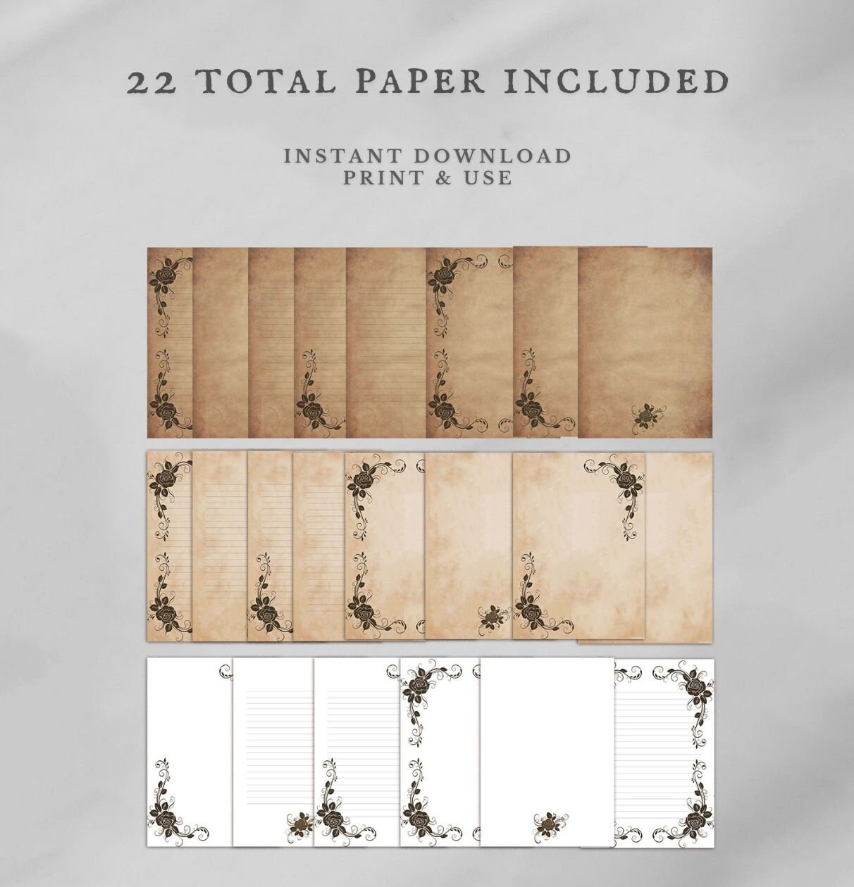 Victorian Black Rose Printable Stationery Set of 22 Papers - Etsy