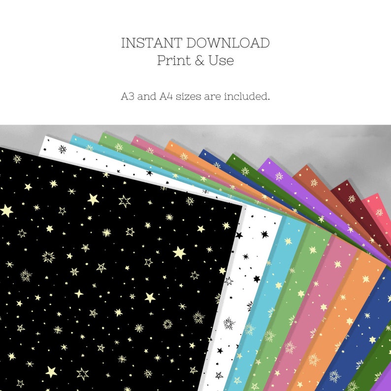 Printable Wrapping Paper Set Night Sky Themed Golden and - Etsy