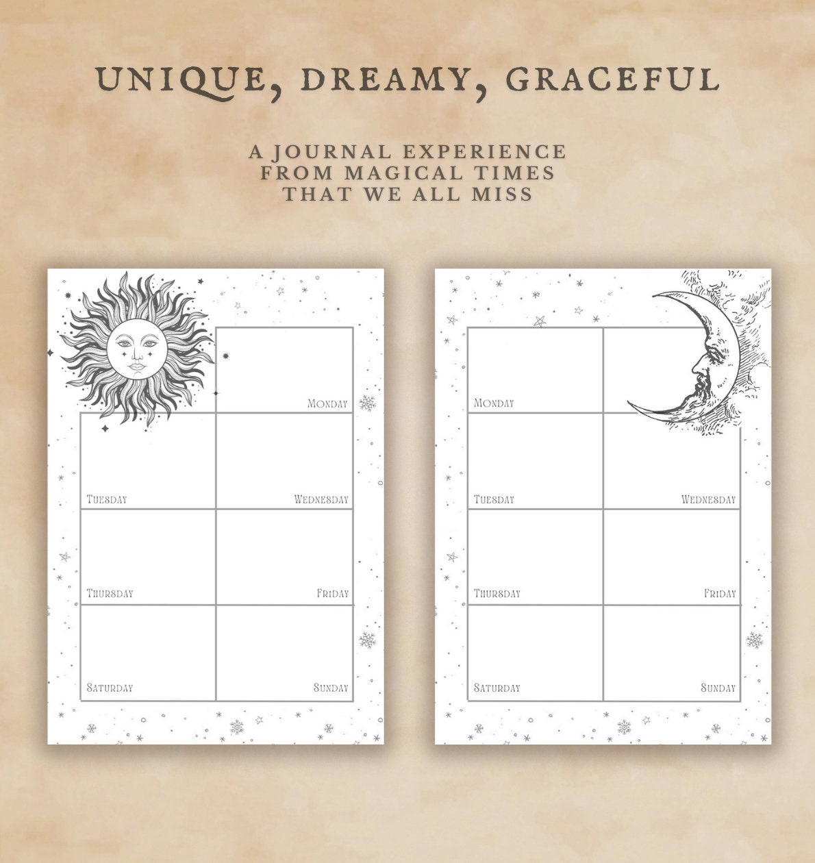 Sun and Moon Printable Journal Kit, Set of 16 Digital Papers, Daily ...