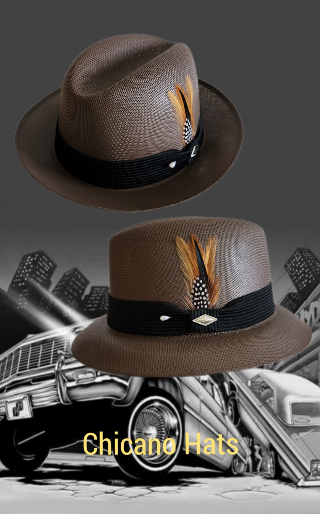 Goldline Brown /black Band Fedora Lowrider Flip up or Down - Etsy