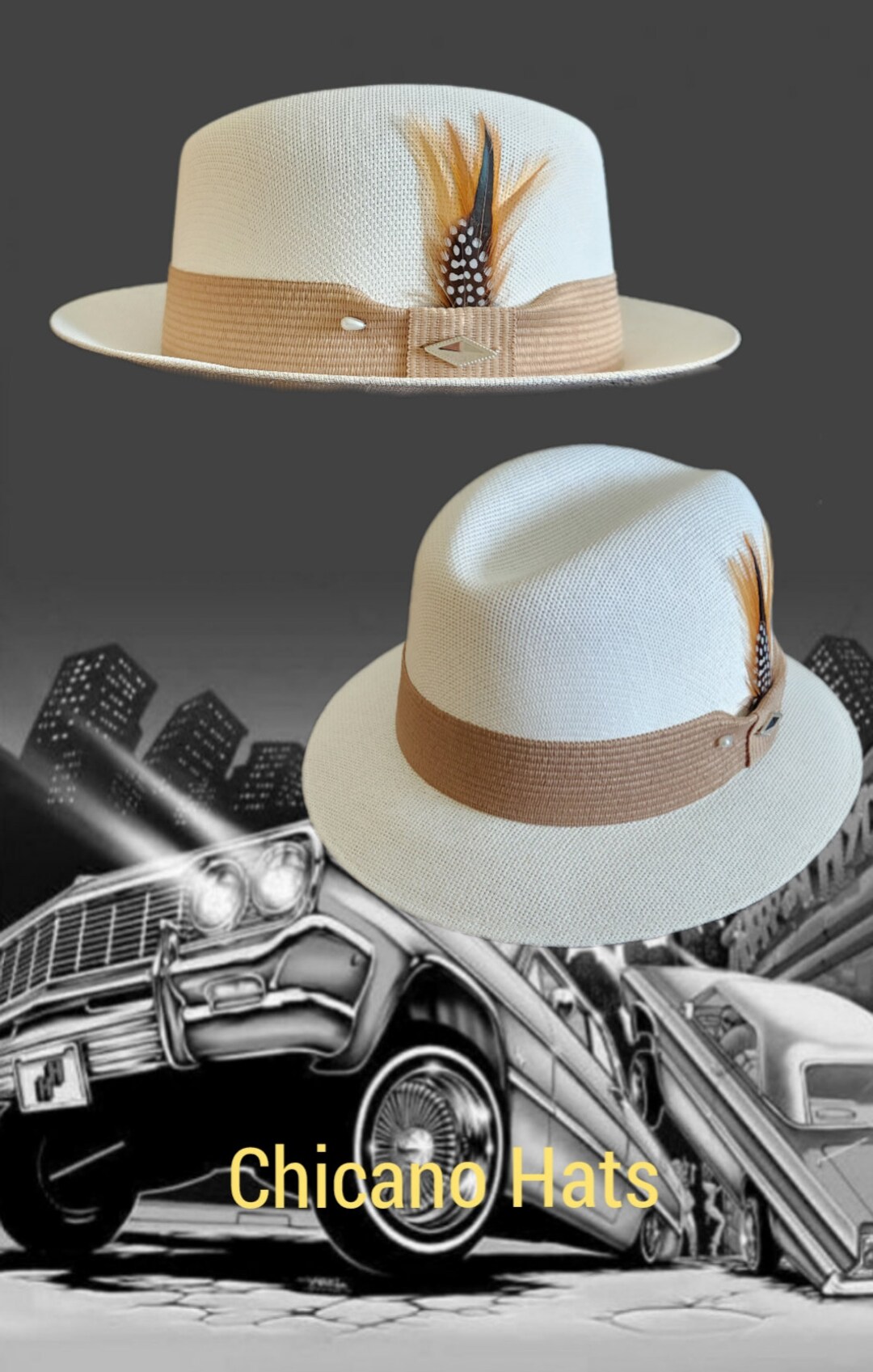 Goldline White /khaki Band Fedora Lowrider Flip up or Down - Etsy