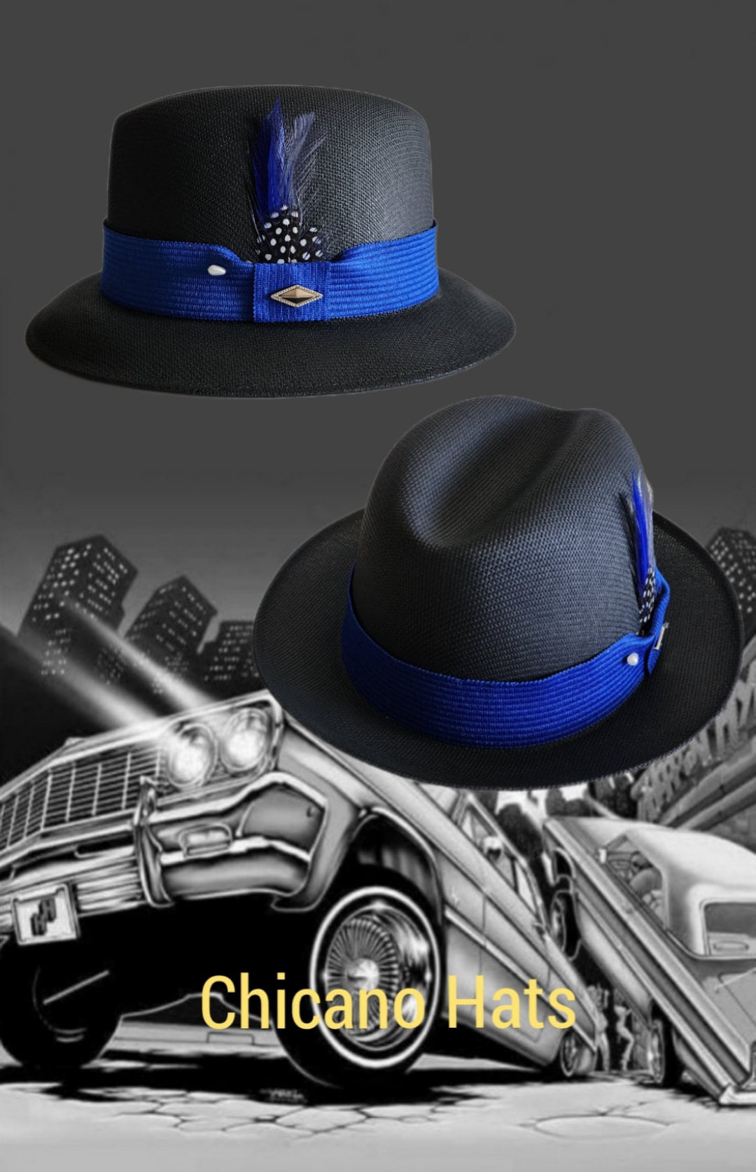 Goldline Black /royal Blue Band Fedora Lowrider Flip up or Down - Etsy