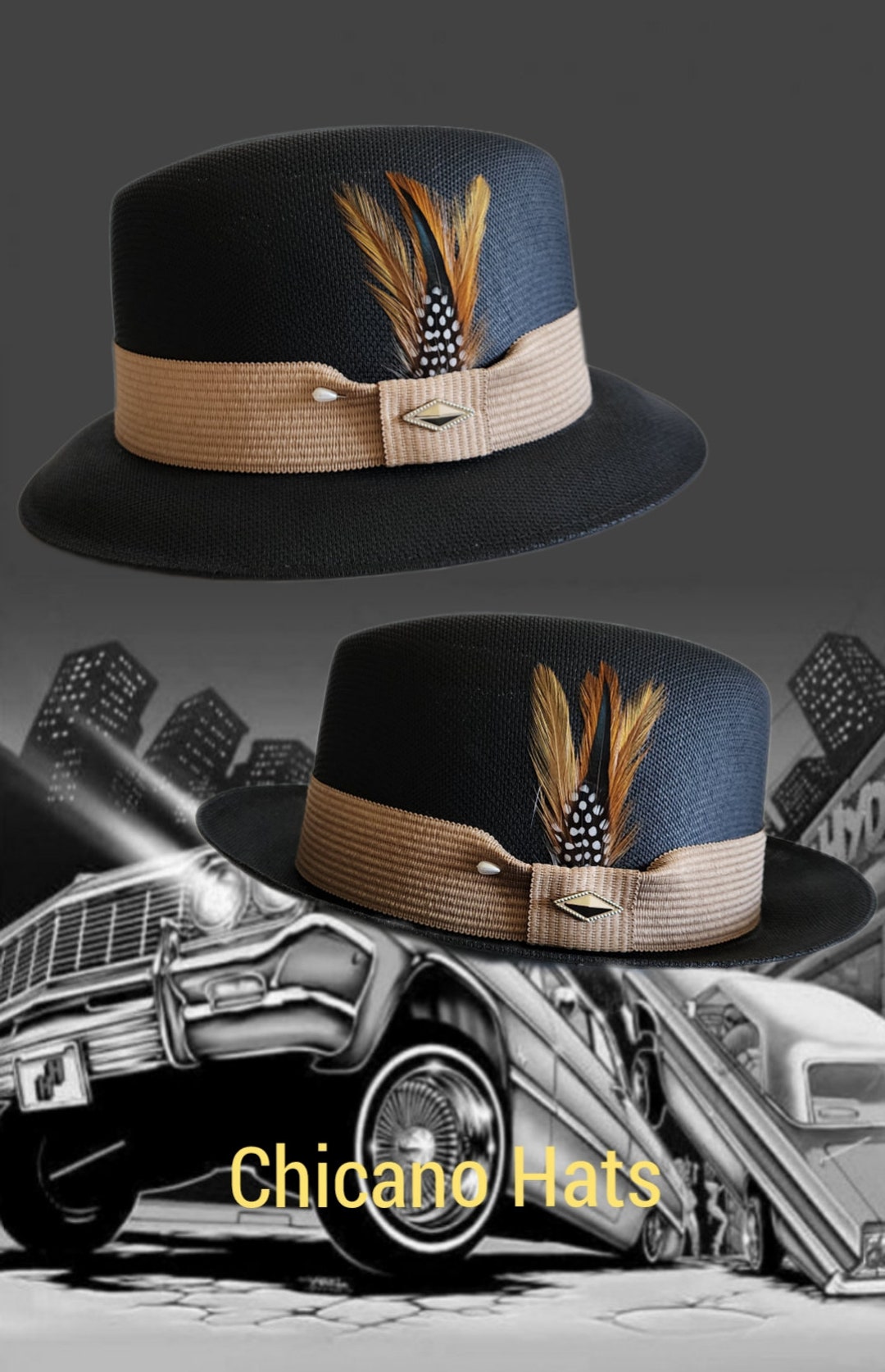 Goldline Black /khaki Band Fedora Lowrider Flip up or Down - Etsy