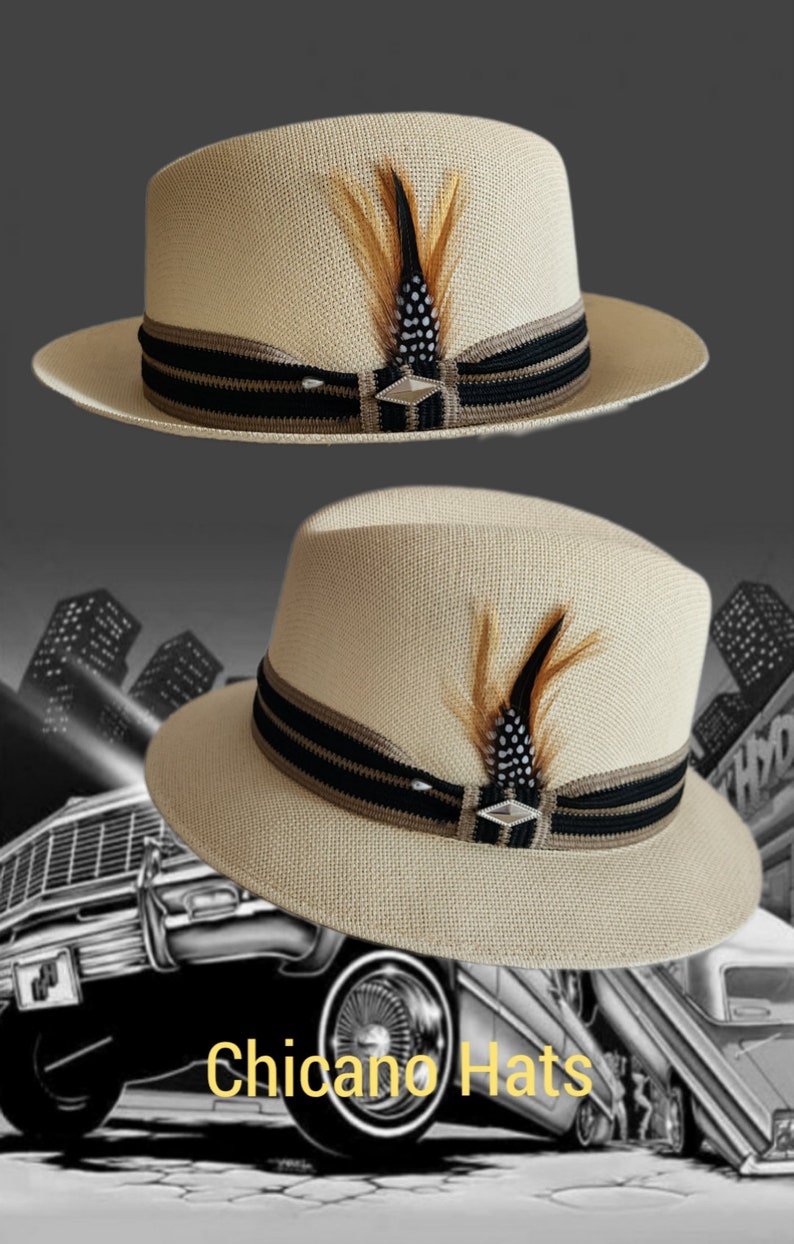 Goldline Ivory /stripe Band Fedora Lowrider Flip up or Down - Etsy