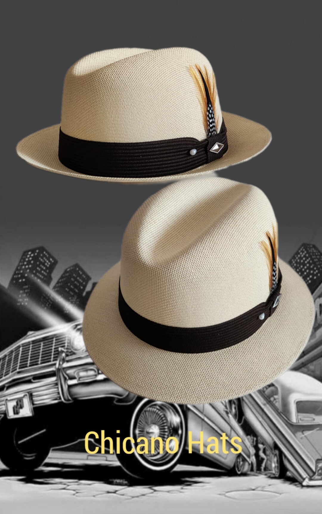 Goldline Ivory /black Band Fedora Lowrider Flip up or Down - Etsy