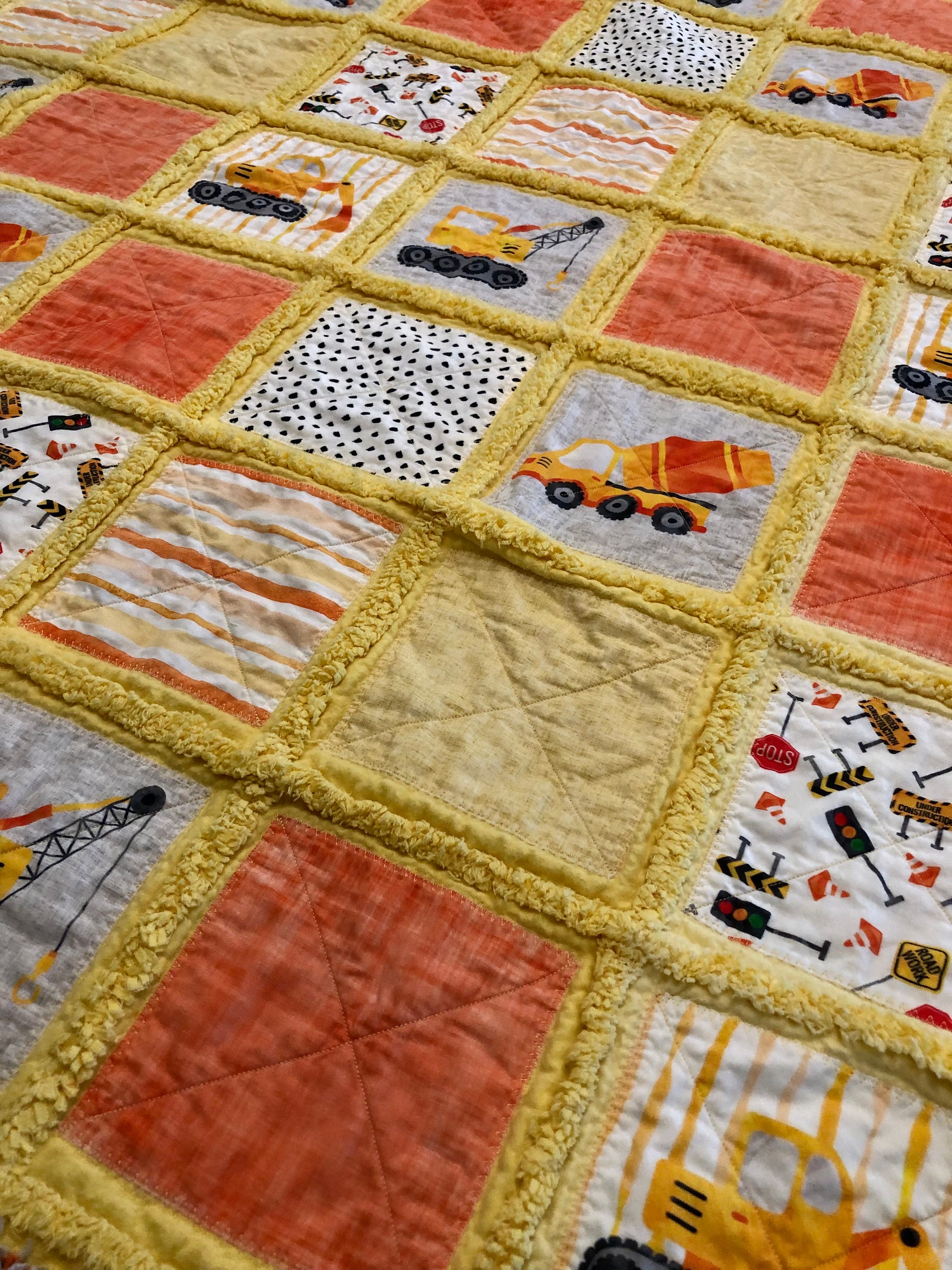 Construction Trucks Rag Quilt. Boys and Girls Will Love It. 1 of a Kind ...