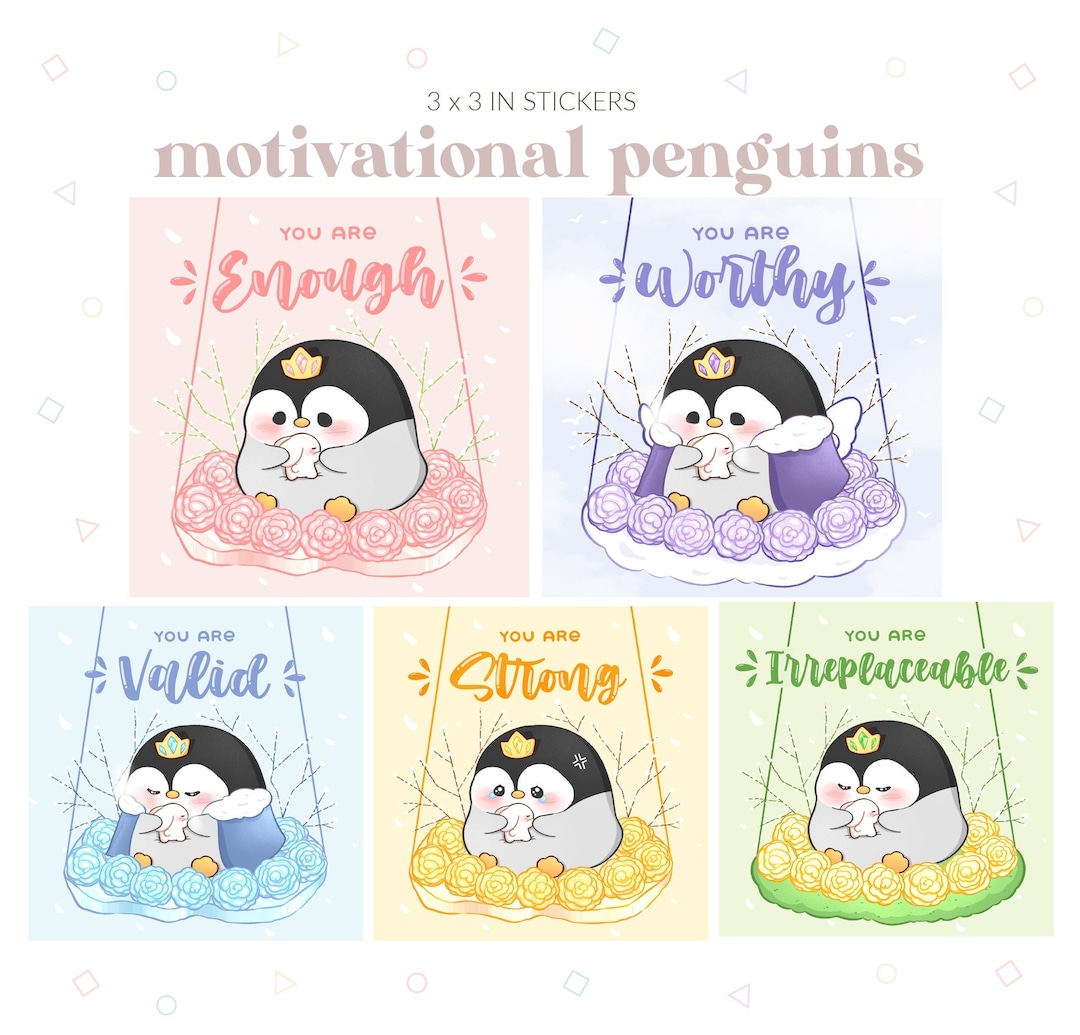 Motivational Inspiring Cute Penguin Sticker Cute Vinyl Sticker Laptop ...