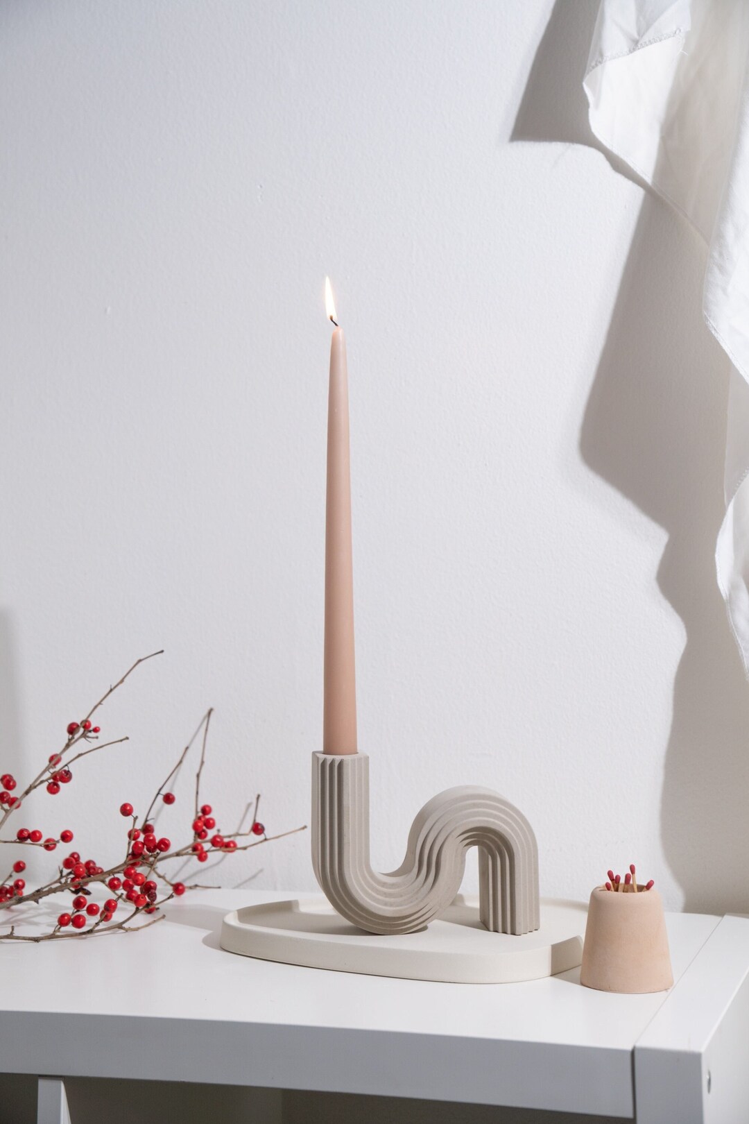Concrete Taper Candle Holder|nordic Candlestick Holder|wavy Candle ...