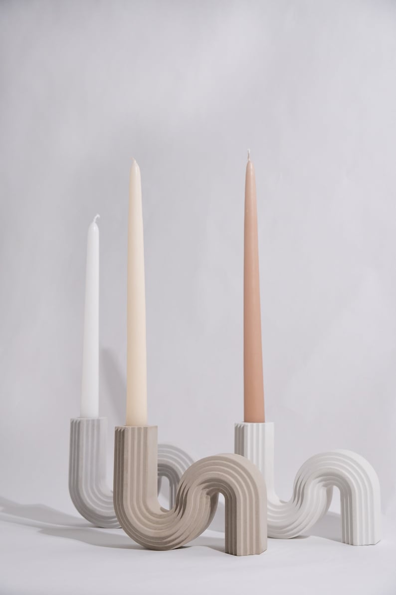 Concrete Taper Candle Holdernordic Candlestick Holderwavy - Etsy