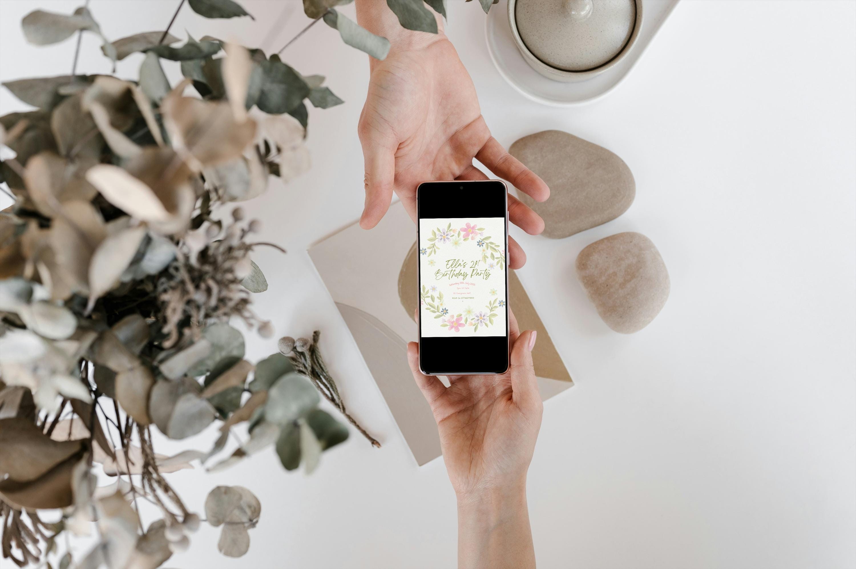 Printable Birthday Invitation- Pastels, Green Flowers Birthday Party ...