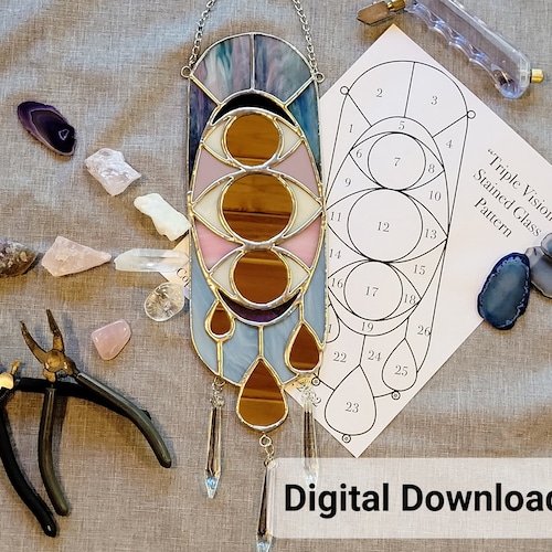 Cloudy Moon Sky Pattern Stained Glass PDF Digital File - Etsy