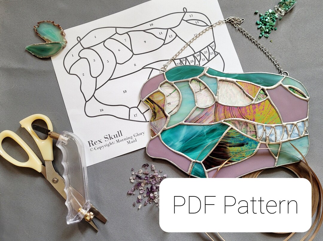 Stained Glass Pattern: "rex Skull", PDF Pattern ONLY, Stained Glass DIY ...