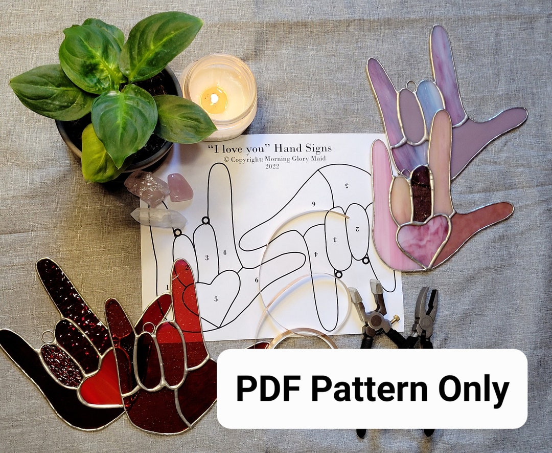 Stained Glass Pattern: "i Love You" Hand Sign Set, PDF Pattern, Stained ...