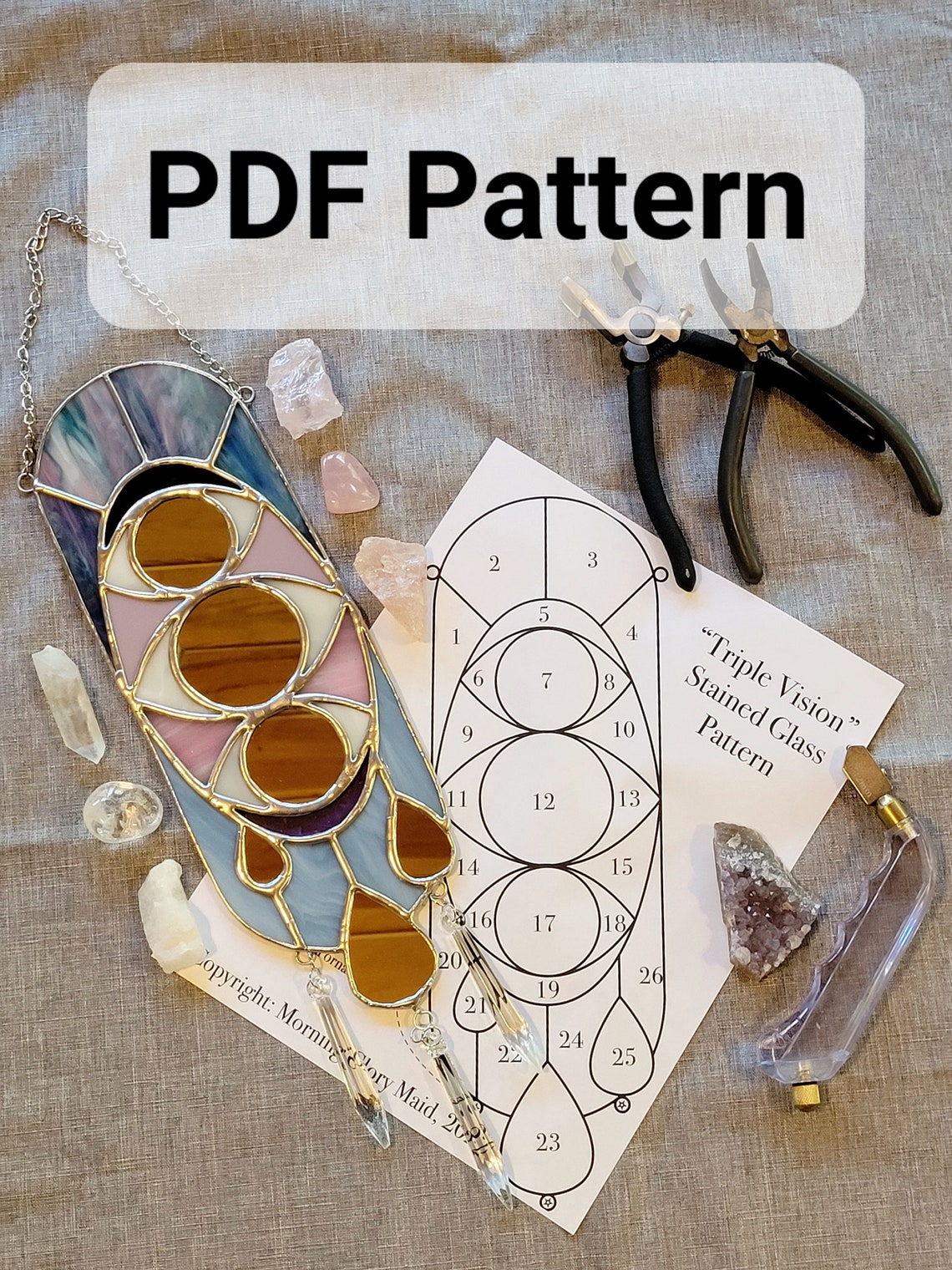 Stained Glass Pattern: “triple Vision” - Etsy