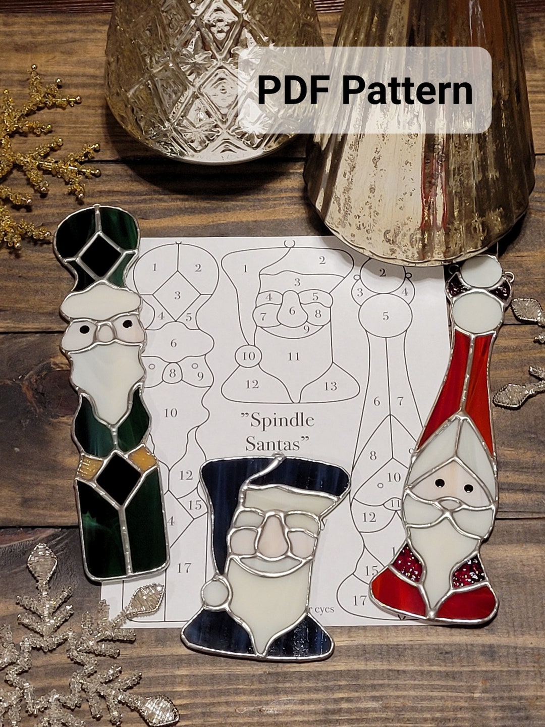 Stained Glass Pattern: “spindle Santa Set” - Etsy