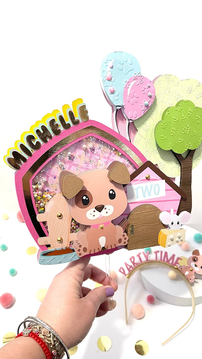Dog Shaker Cake Topper, Girly Doggie Cake Topper, Pawty Cake Topper ...