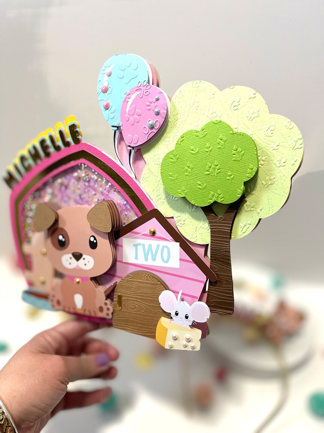 Dog Shaker Cake Topper, Girly Doggie Cake Topper, Pawty Cake Topper ...