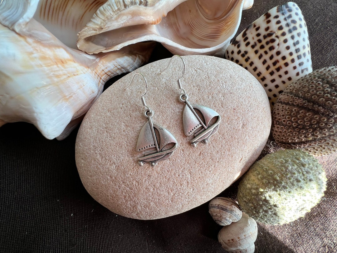 Sail Boat Boho Dangle Hook Earrings, Sterling Silver Earrings Hook ...