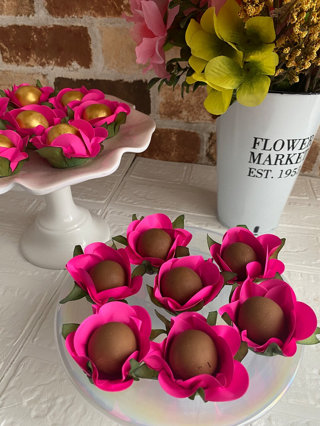 Mini Hot Pink Flowers Line Wrapper Cupcakes, Wedding Flowers, - Etsy