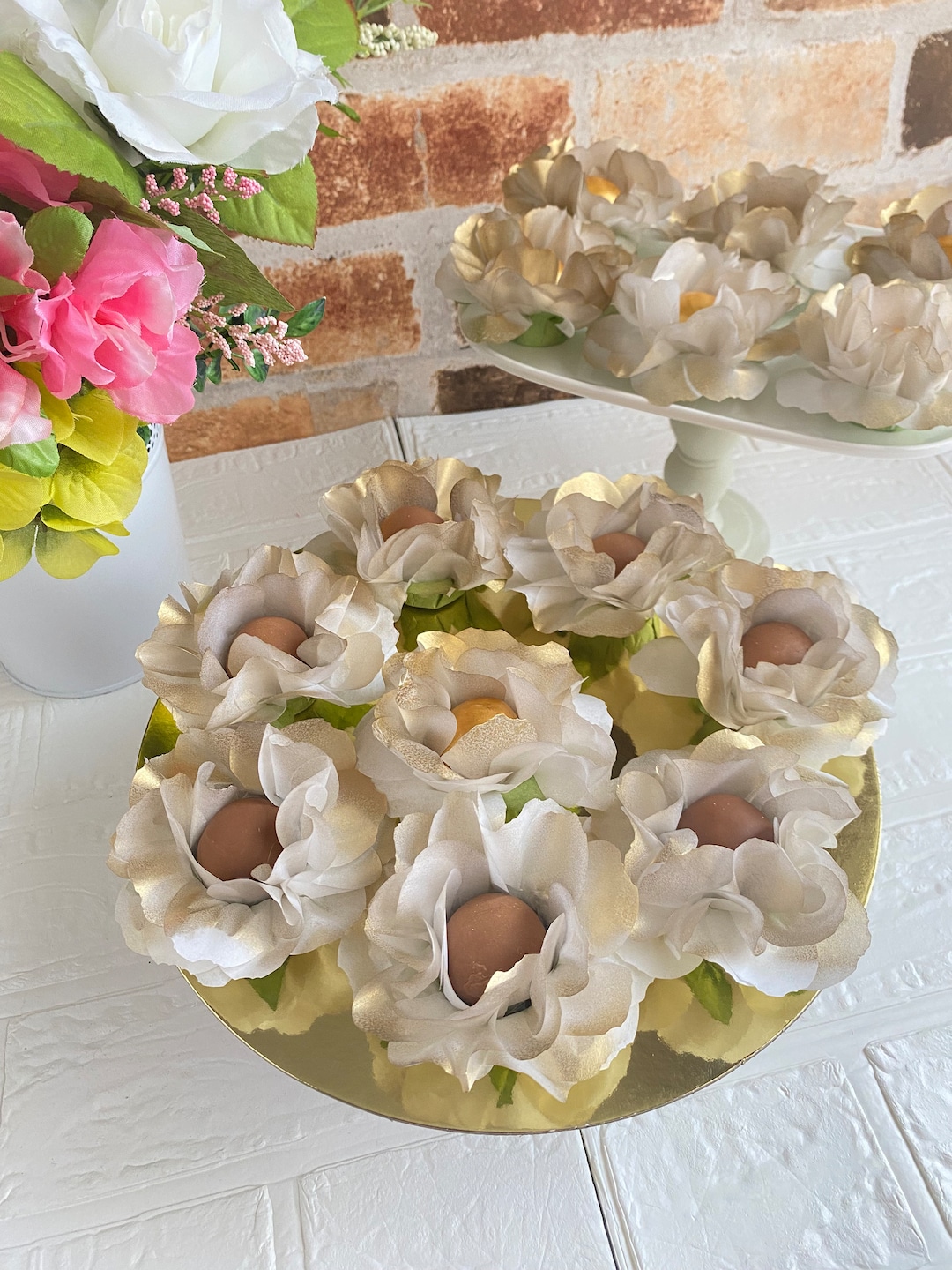 Peony Elegant Gold Wedding Flowers Wrapper for Holding Chocolate ...