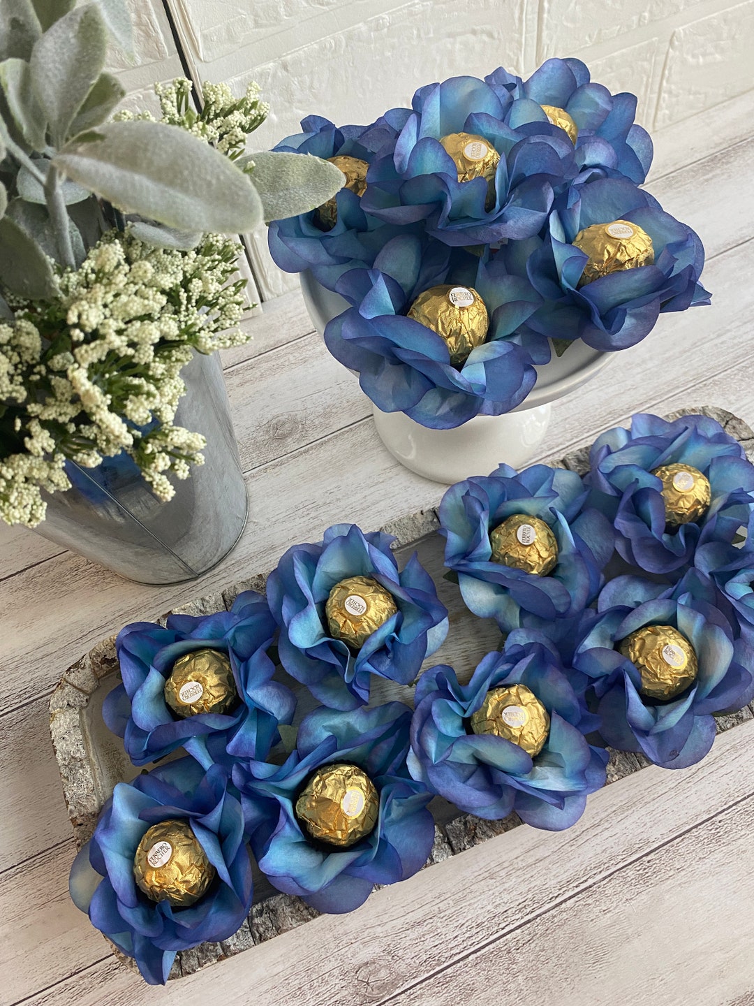 Slate Blue Floral Truffle Wrappers: Wedding Centerpiece Decorations - Etsy