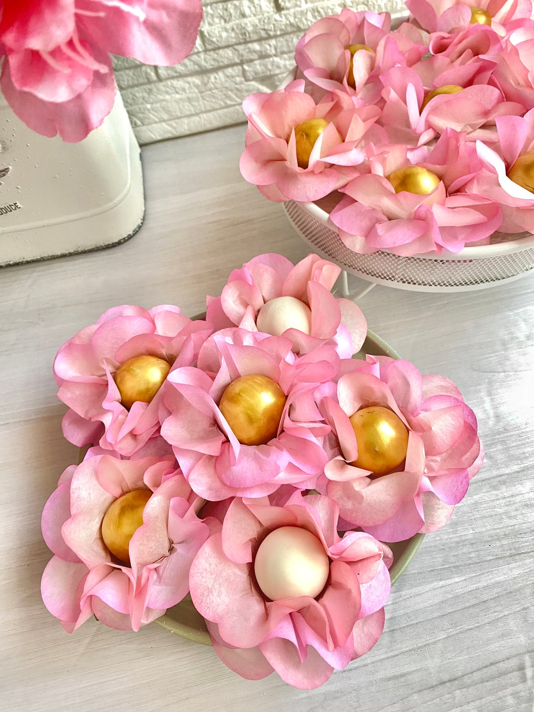 Camelia Blush Pink Flowers Wrapper for Holding Chocolate, Centerpiece ...