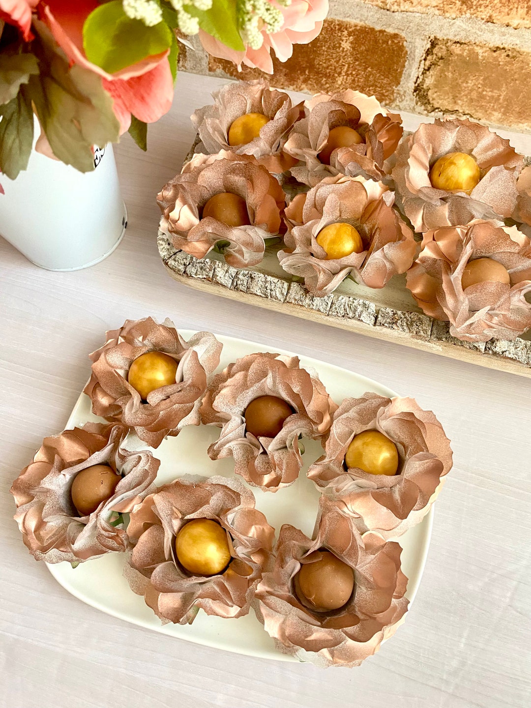 Peony Roses Gold Color Flower Truffle Wrapper for Holding Chocolate ...