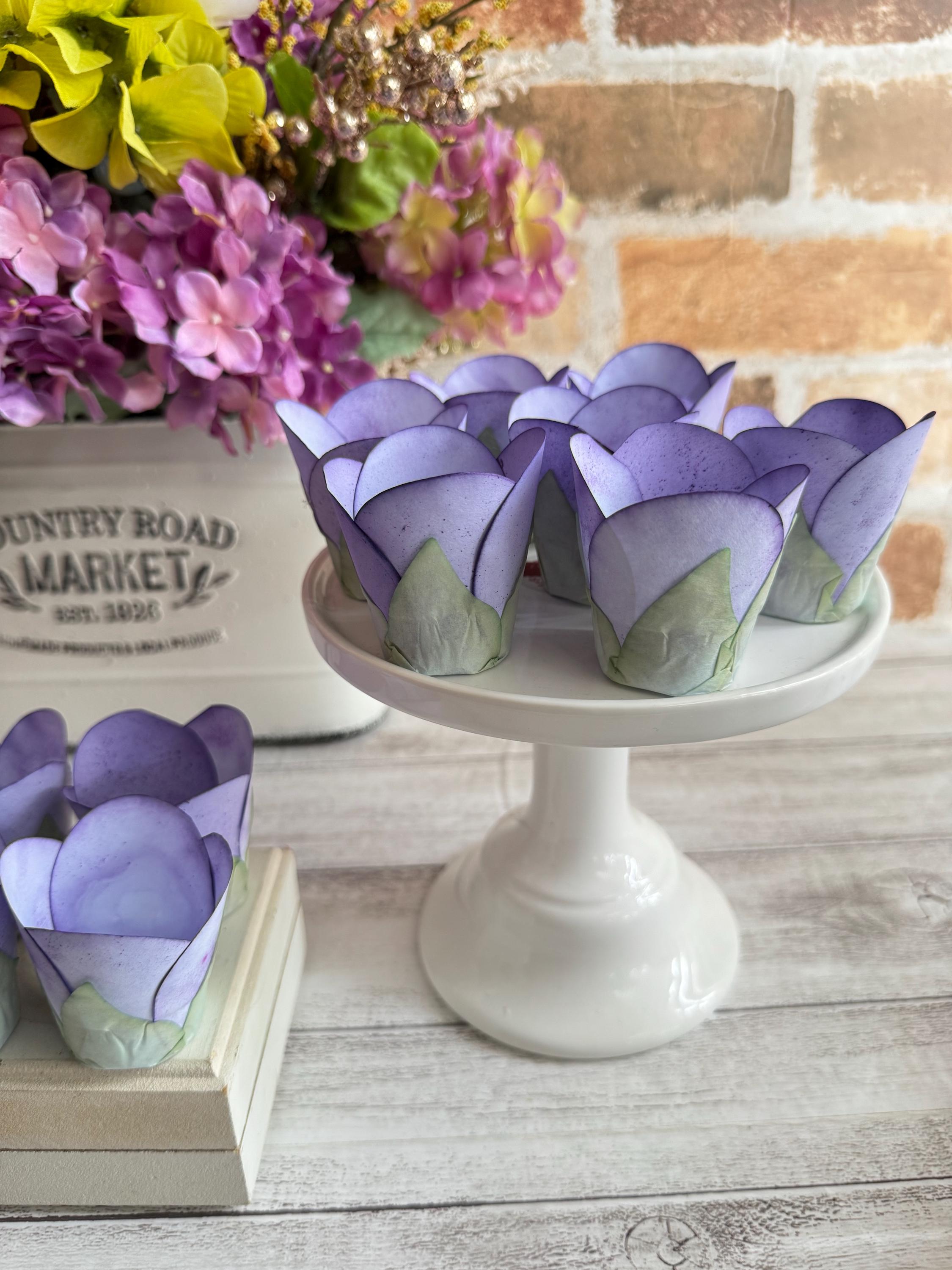 Tulip Purple Flowers for Candy, Chocolate Cups - Baby Shower Decor (24 ...