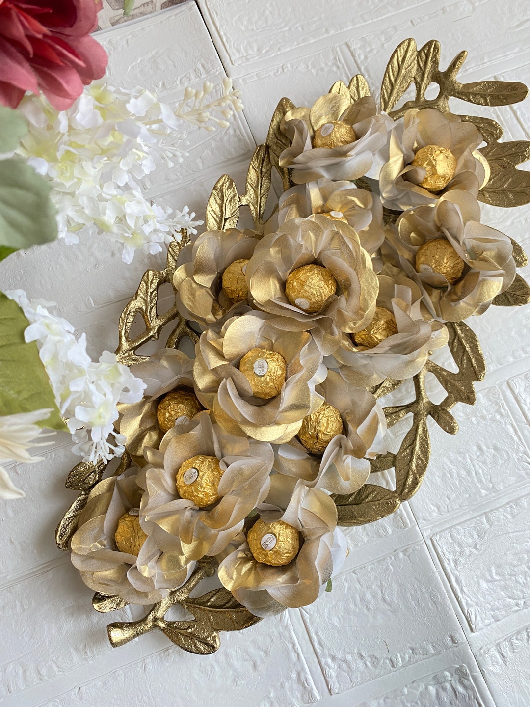 Camelia Wedding Gold Color Flower Wrapper for Holding Chocolate ...