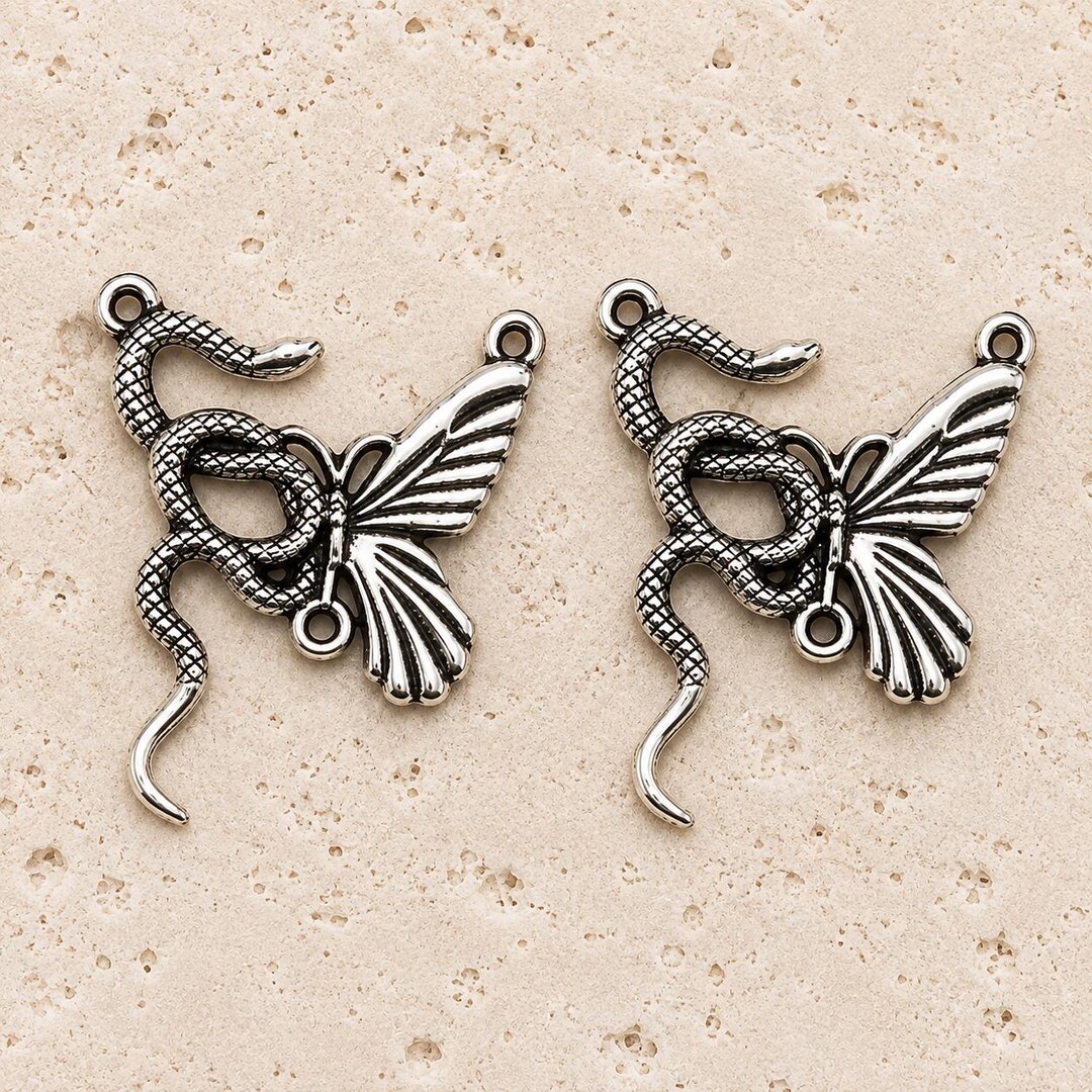 4 Pcs – 28x26mm – Antique Silver Snake Butterfly Charms – Gothic ...