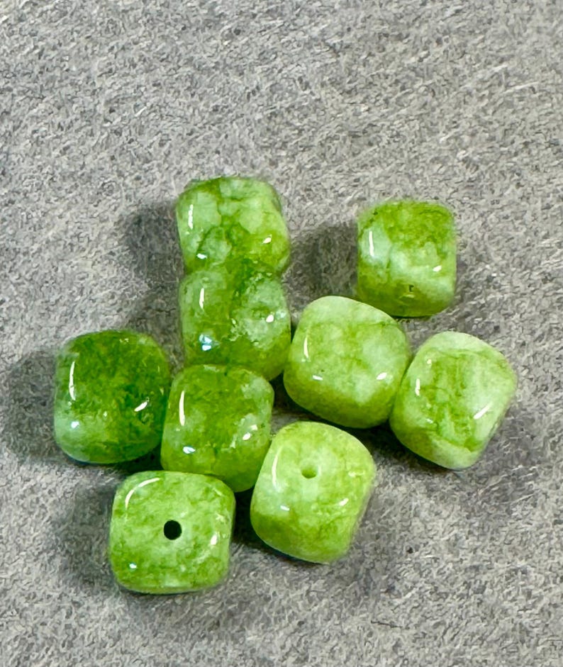 9 Pcs - Apple Lime Green Mountain Jade Cube Beads – 8mm Rustic ...