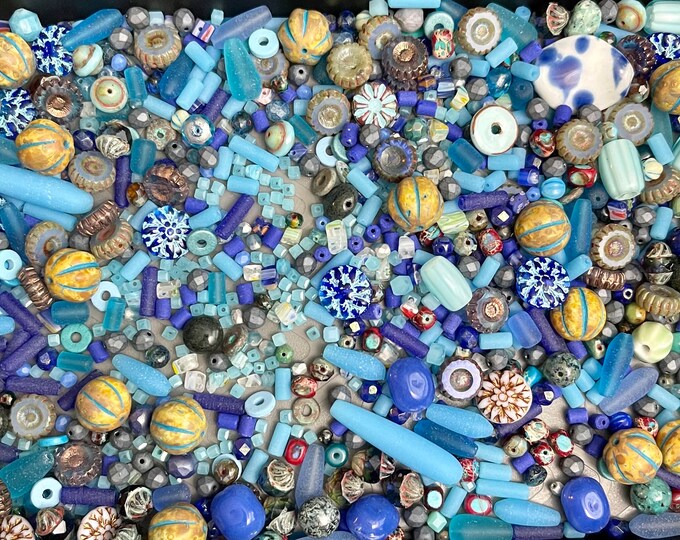 13 Oz. Hundreds of Bead Bundle in Shades of Blue, Czech Glass, Ceramic ...