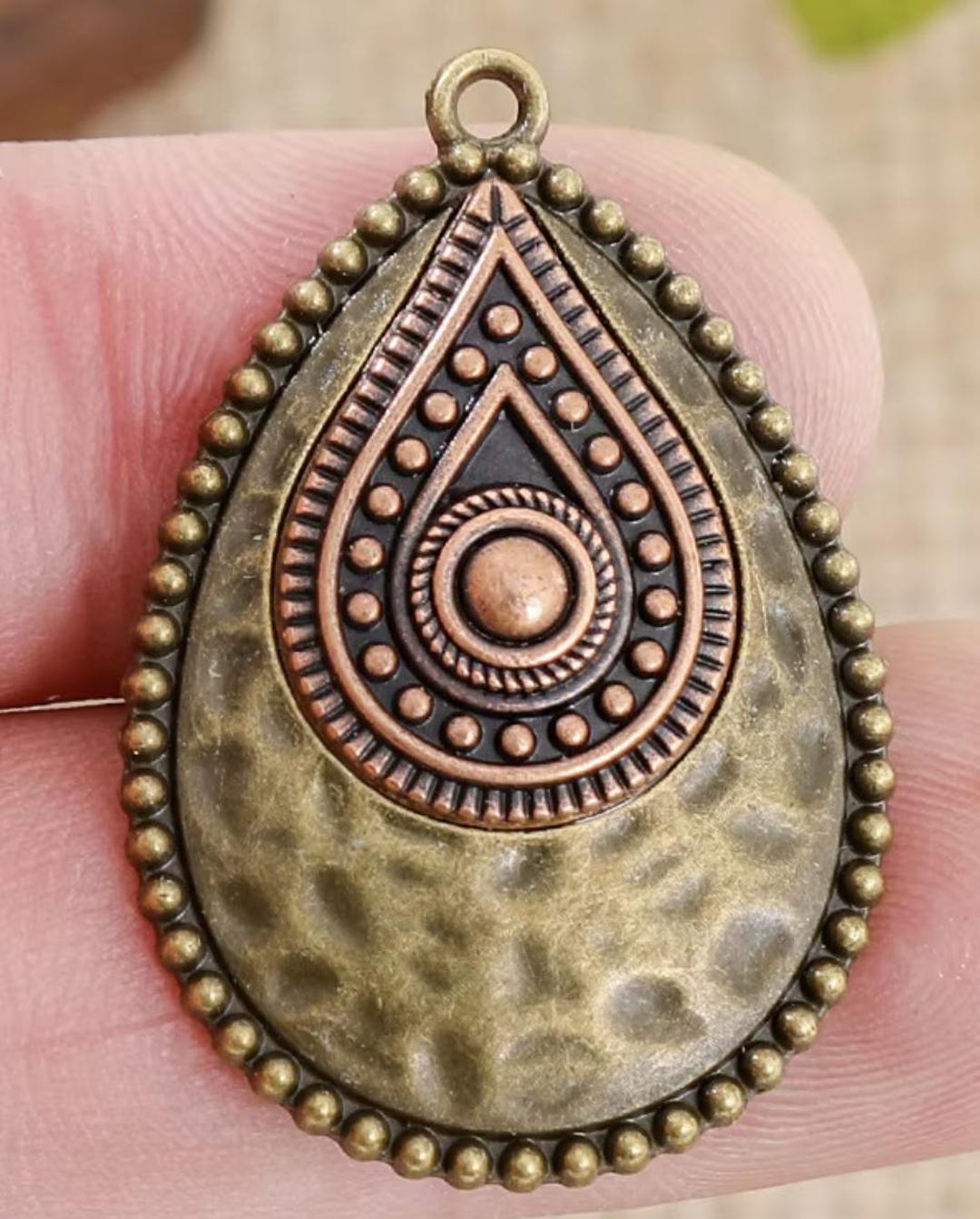 Antique Brass Waterdrop Pendants, Olive Patina Copper Accents, Boho ...
