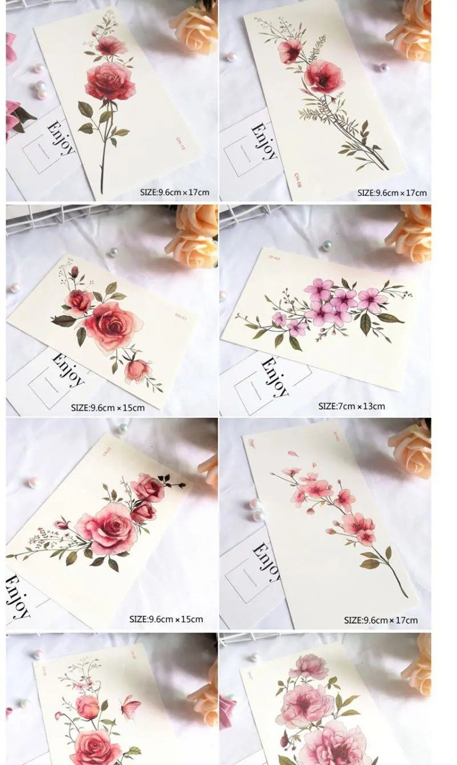 1 set of 16 temporary flower tattoos girly tattoos pink | Etsy