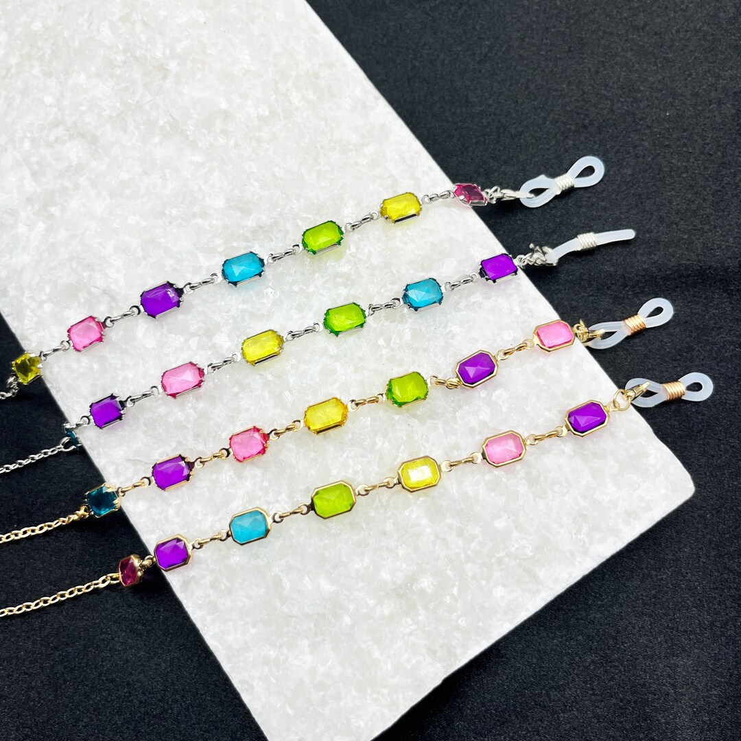 Glasses Chain, Colored Crystal Sunglasses Chain, Rectangular Crystal ...