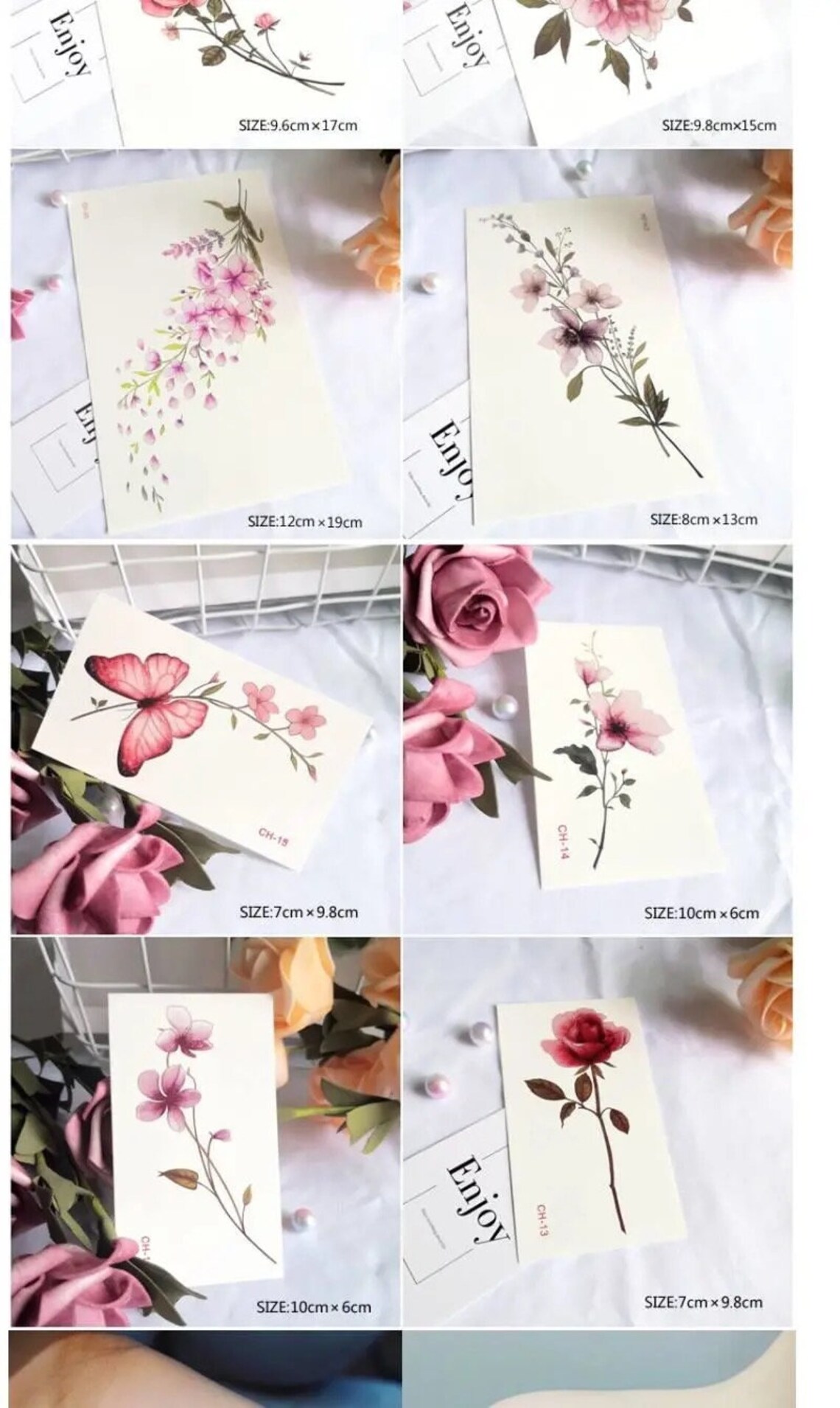 1 set of 16 temporary flower tattoos girly tattoos pink | Etsy