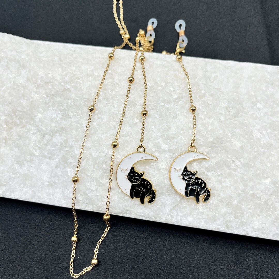 Moon Cat Pendant Glasses Chain/mask Chain/black Cat Glasses Chain/cute ...