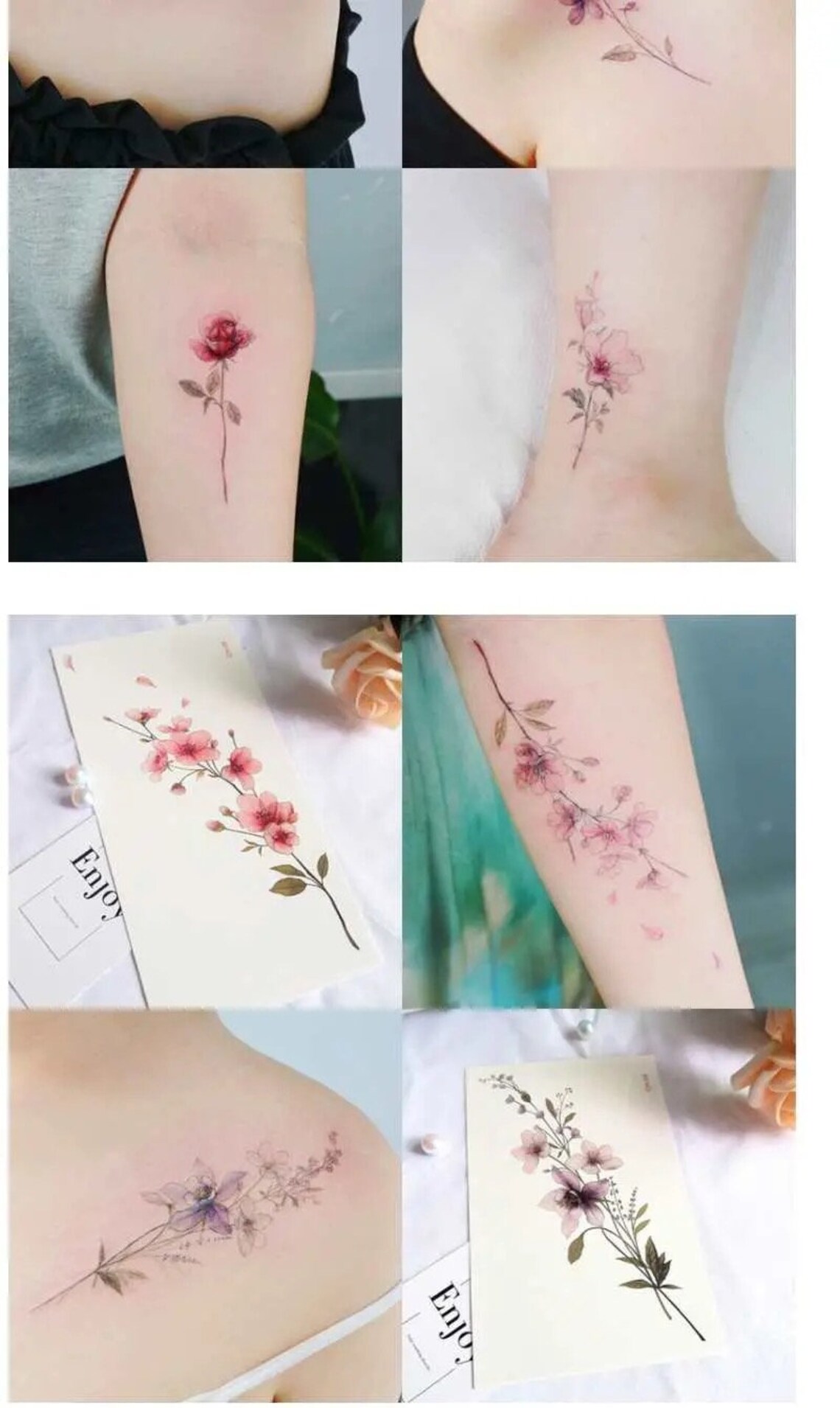 1 set of 16 temporary flower tattoos girly tattoos pink | Etsy