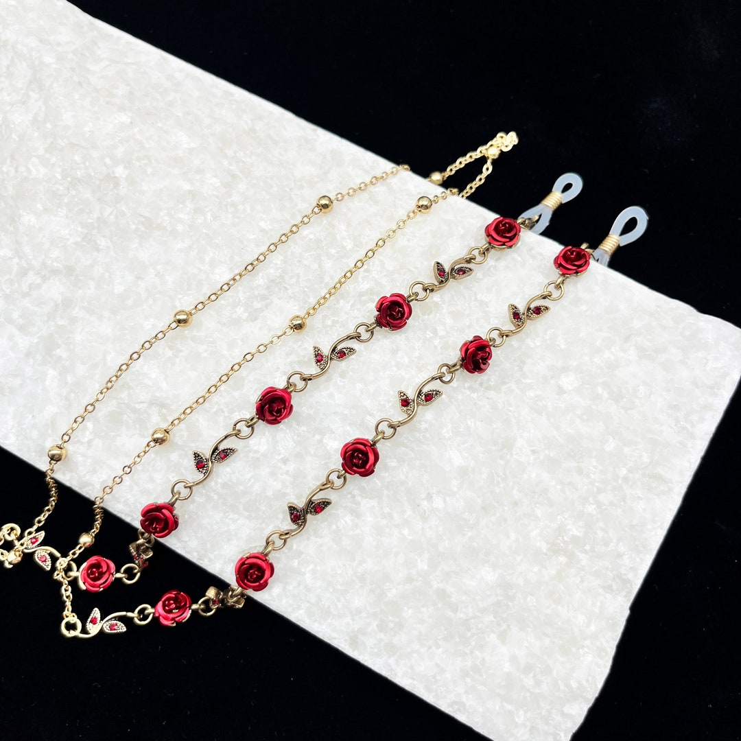 Vintage Rose Color Glasses Chain/rose Sunglasses/chain Metal Glasses Chain/glasses Frame/gold - Etsy