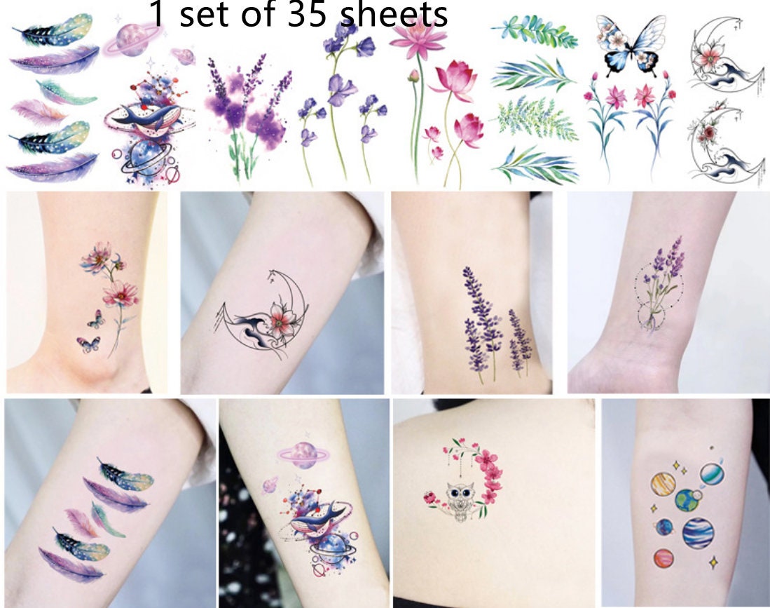 1 Set of 35 Temporary Flower Tattoos/pink Cherry Blossom - Etsy