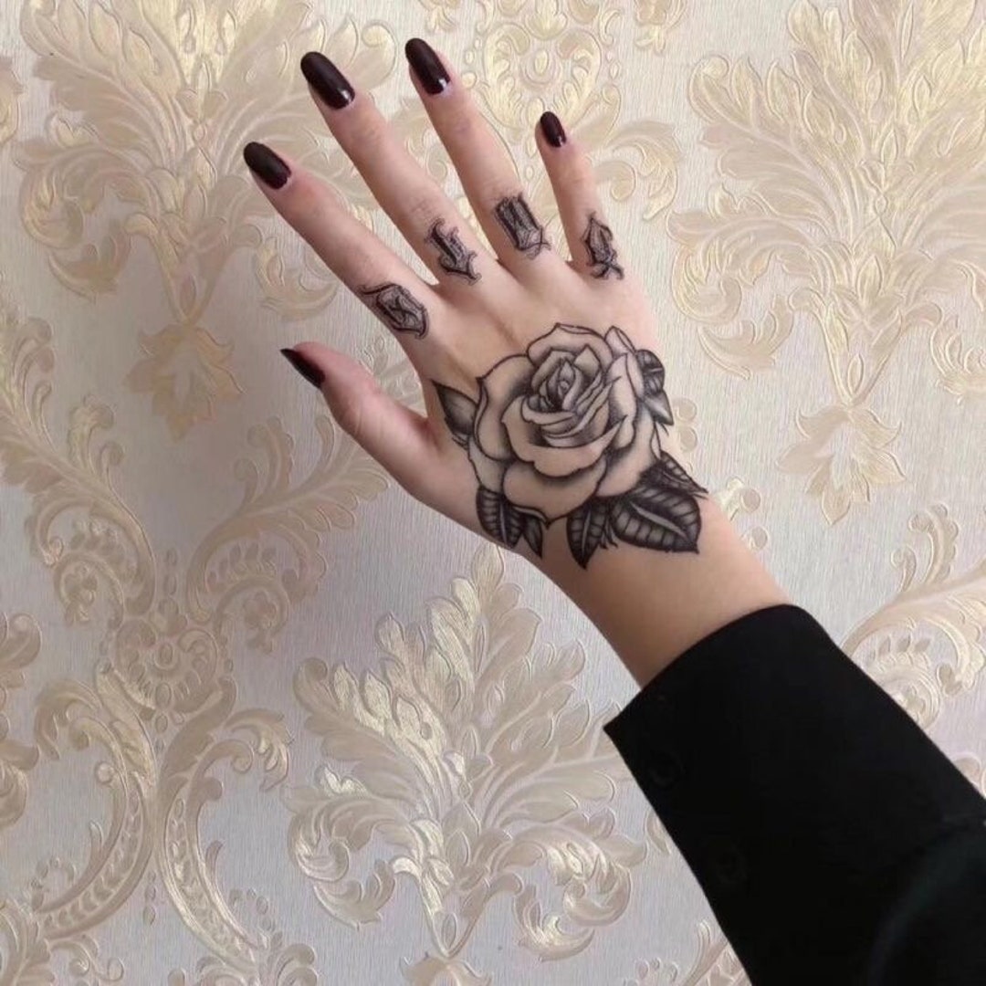 2pcsrealistic Flower Temporary Tattoo/hand Back Tattoo/rose - Etsy