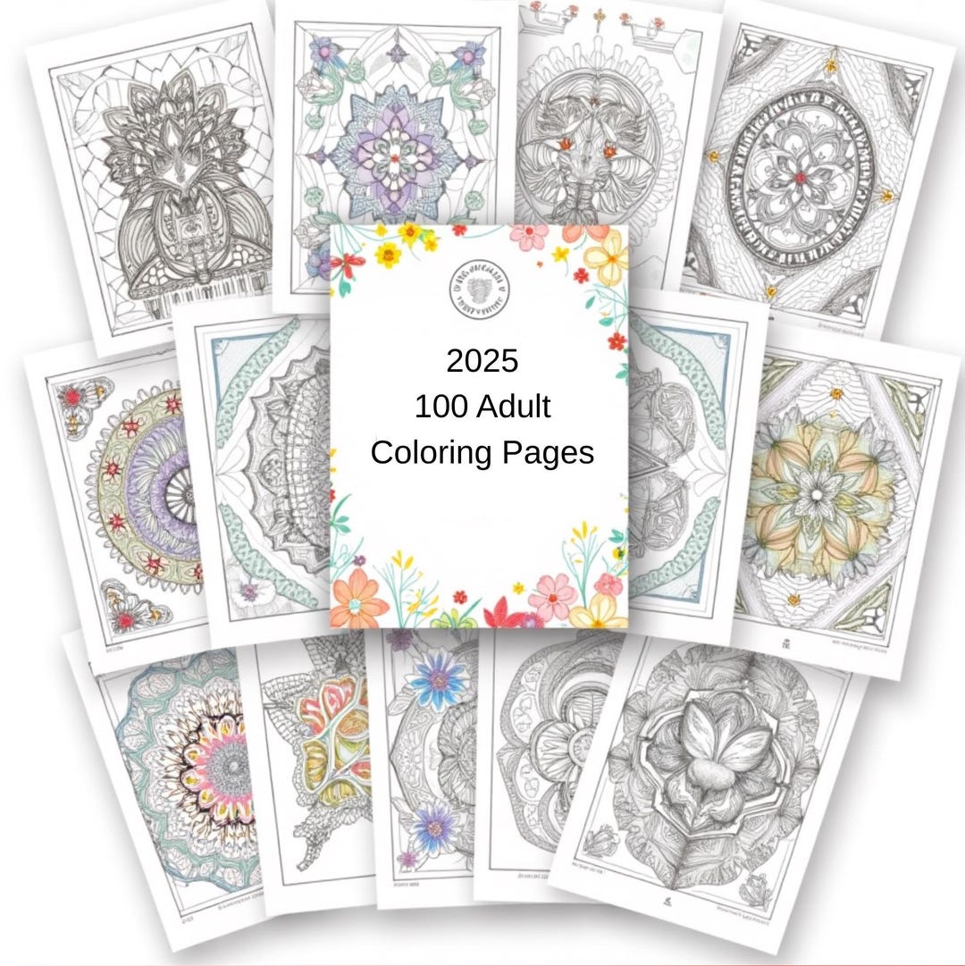 100 Printable Adult Coloring Pages Bundle (PDF Pattern) - Etsy