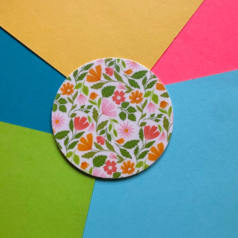 Summertime Florals Circle Sticker - Etsy