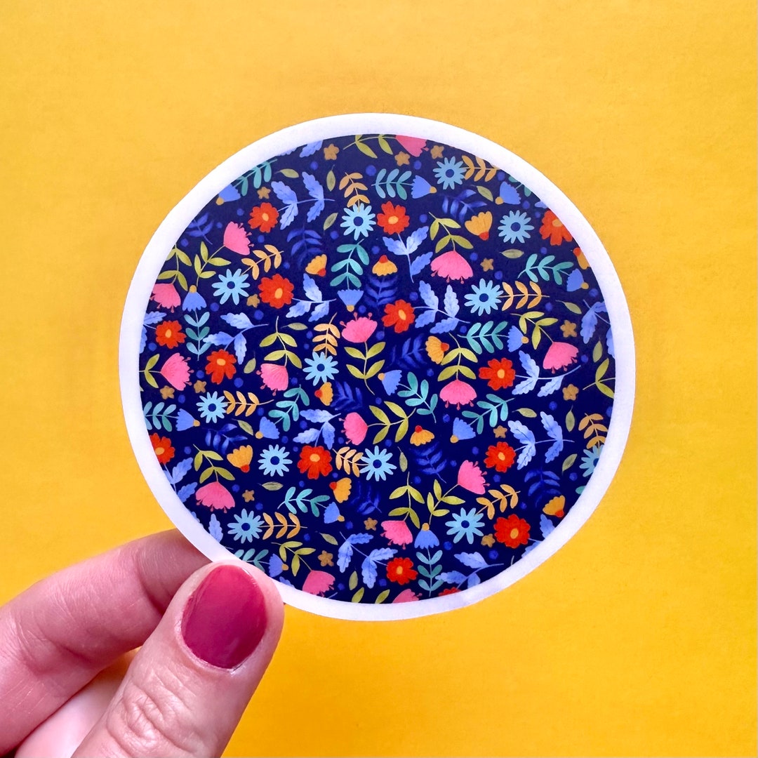 Blue Spring Floral Circle Sticker - Etsy