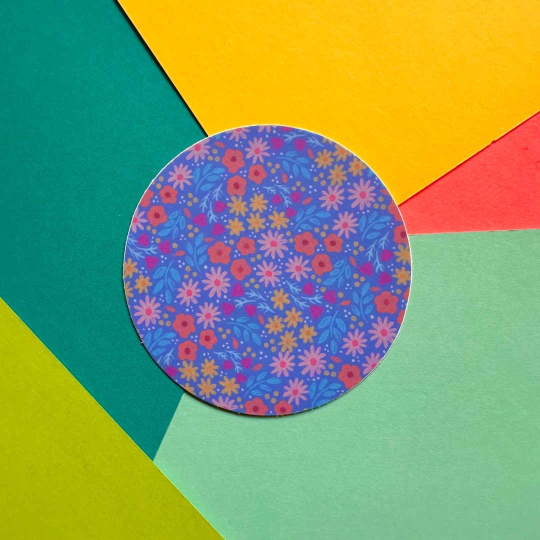 Periwinkle Florals Circle Sticker - Etsy