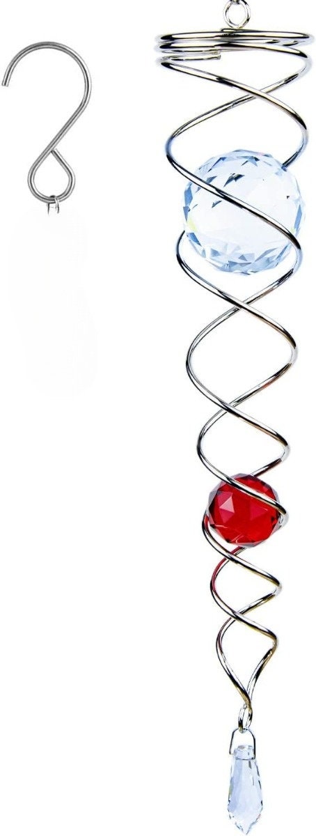 Kinetic Spiral Crystal Ball Wind Spinner, 2x Crystal Glass Orb Pendant ...