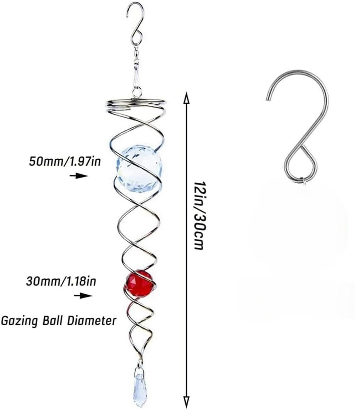 Kinetic Spiral Crystal Ball Wind Spinner, Crystal Glass Orb Pendant ...