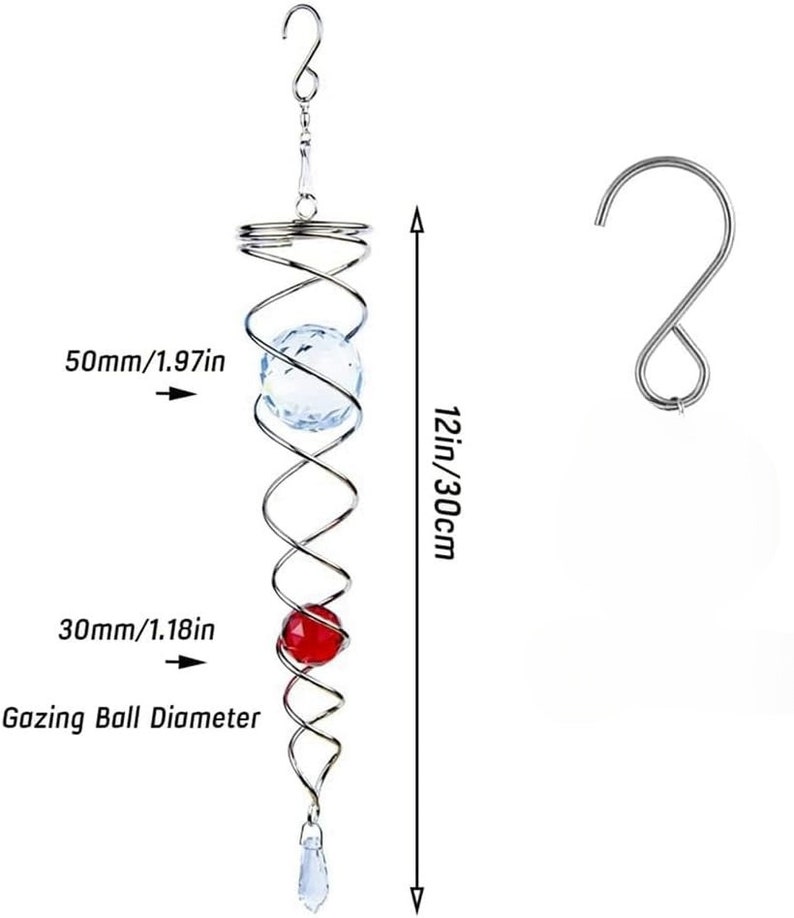Kinetic Spiral Crystal Ball Wind Spinner, 2x Crystal Glass Orb Pendant ...