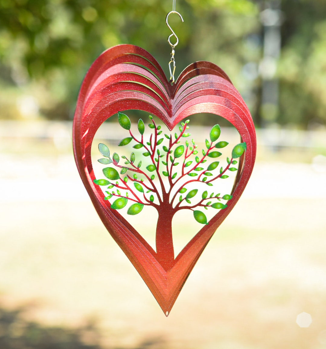 Heart Rotating Wind Spinner Outdoor, Tree of Life Kinetic Wind Spinner ...